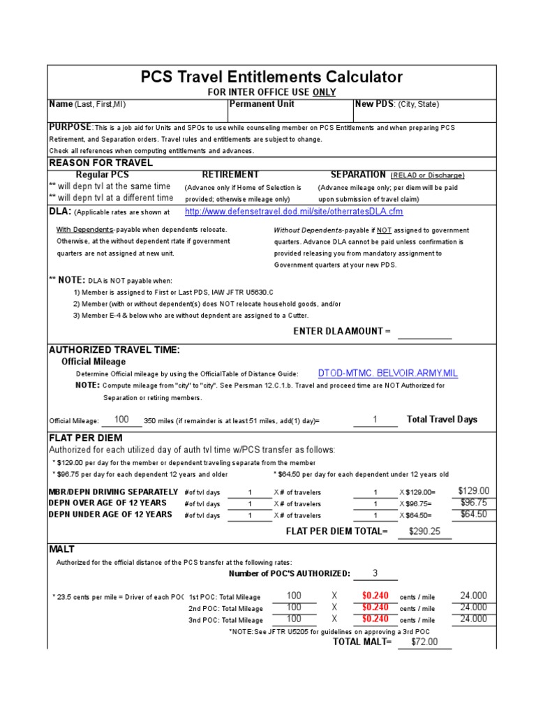 Pcs Travel Entitlements Calculator | PDF | Government | Business