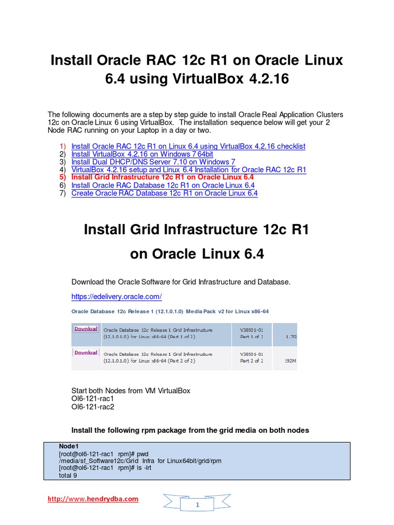 Install Grid Infrastructure 12c R1 On Oracle Linux 64 Pdf Oracle Database Computer Cluster 1800