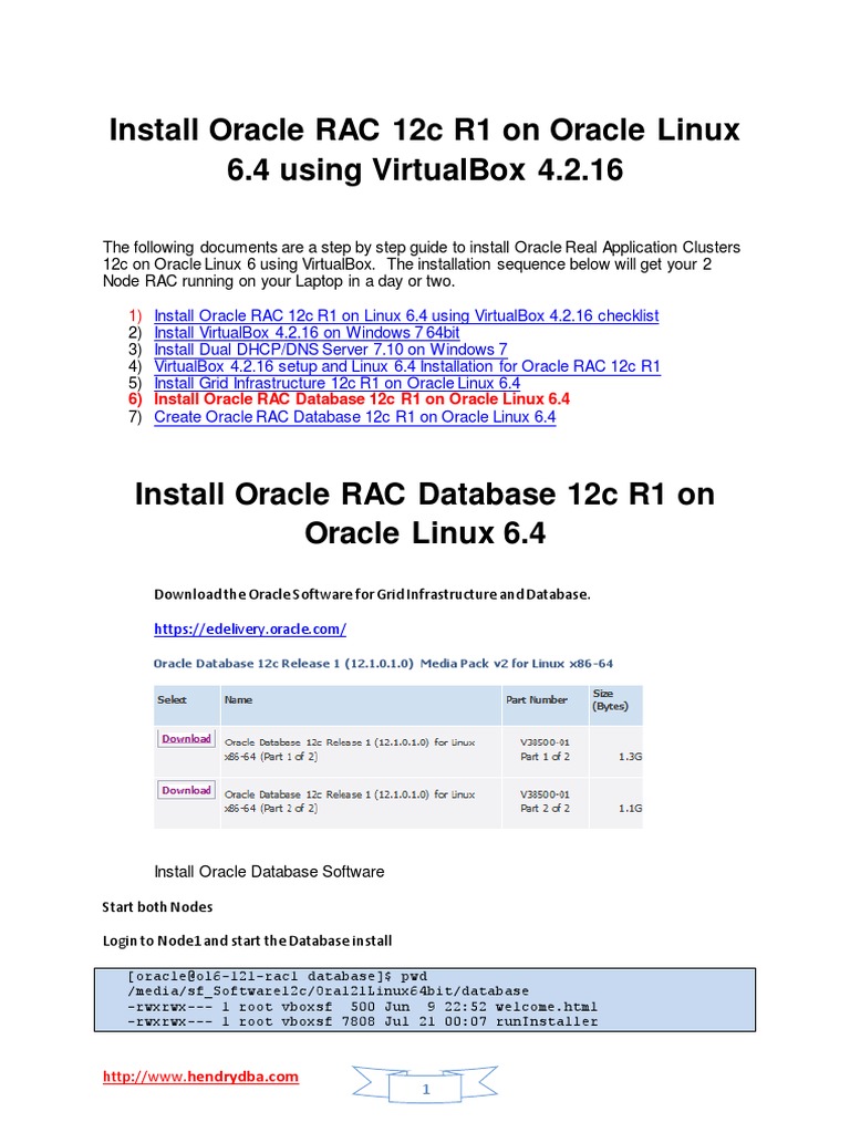 Install Oracle Rac Database 12c R1 On Oracle Linux 6 4 Pdf Oracle Database Installation