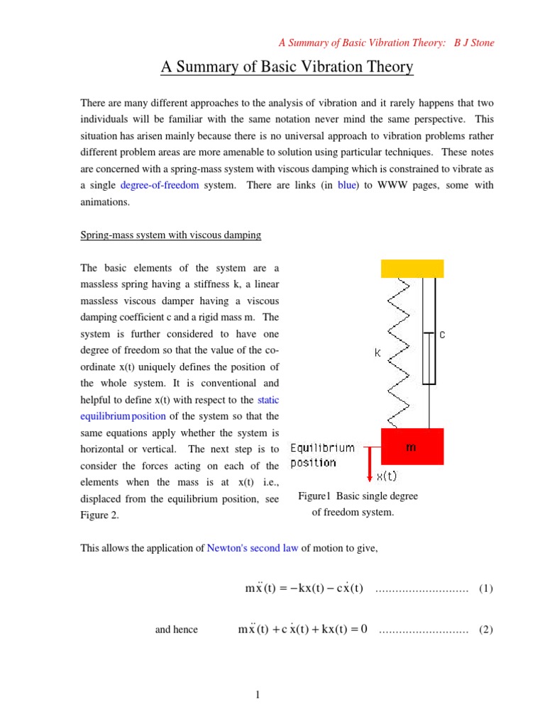 A Summary of Basic Vibrations Theory | PDF