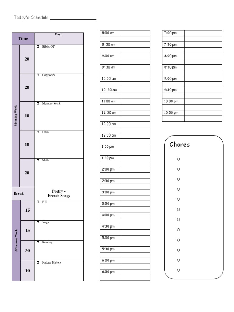 Daily Assignment Schedule & Chore Tracker | PDF