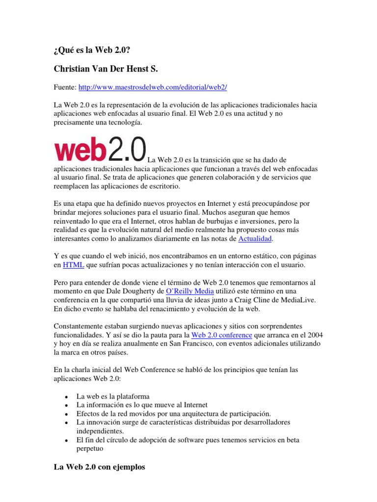 Qué Es La Web 2.0 | PDF | web 2.0 | Sitios web