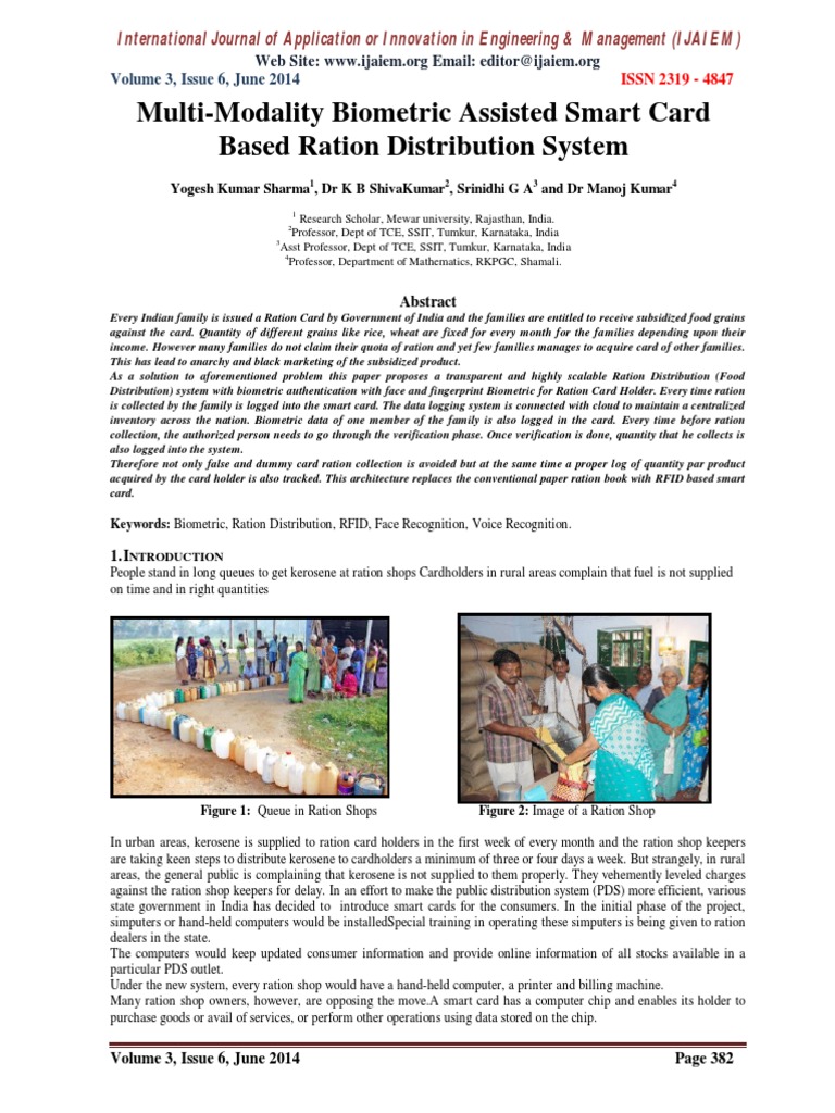 Multi-Modality Biometric Assisted Smart Card Based Ration Distribution System | PDF | Biometrics ...