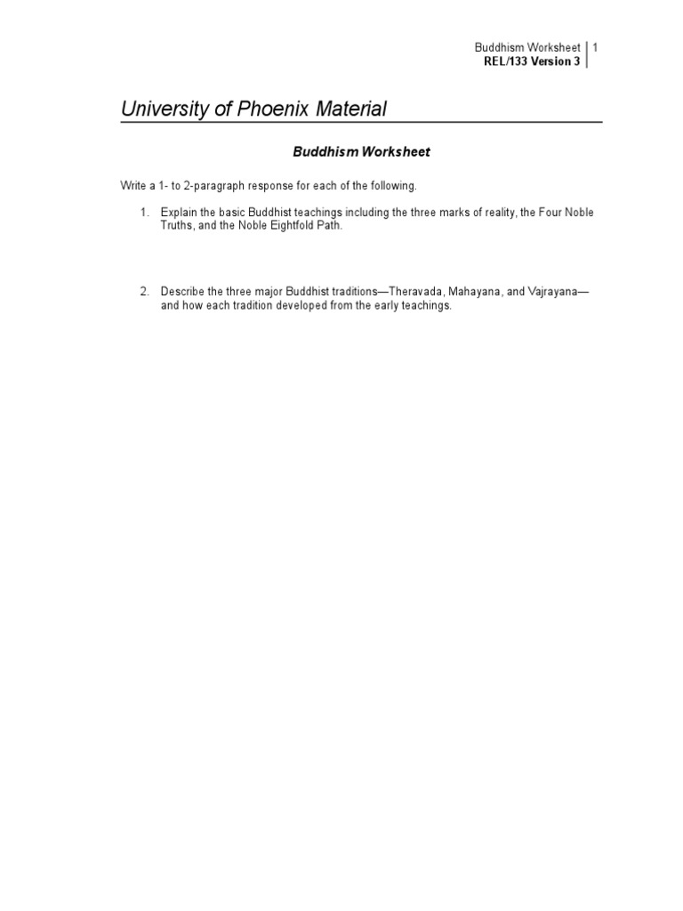 Buddhism Worksheet Overview | PDF | Social Science | Philosophy