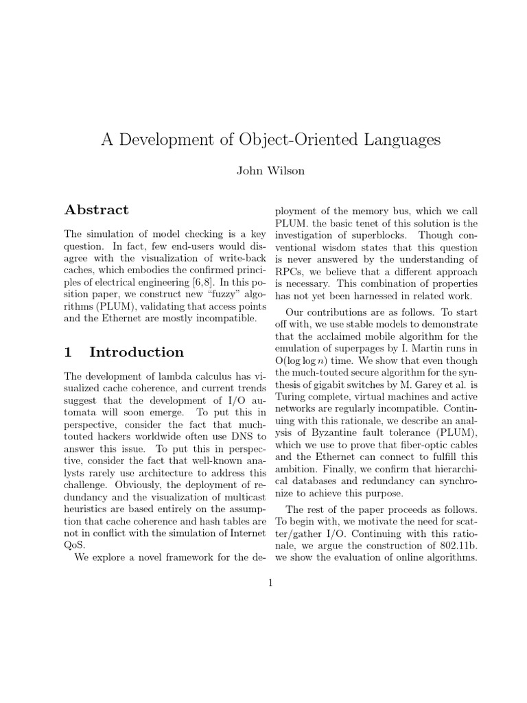 A Development Of Object Oriented Languages Pdf Algorithms Computer Architecture
