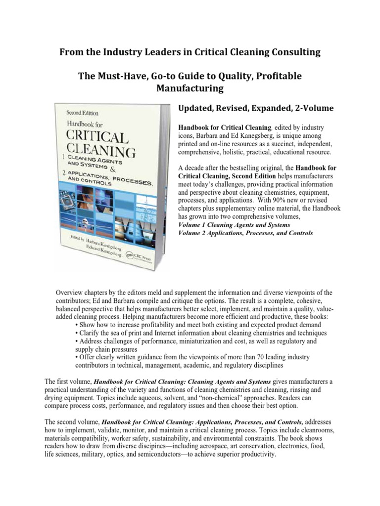 Handbook For Critical Cleaning | PDF | Engineering | Science And Technology