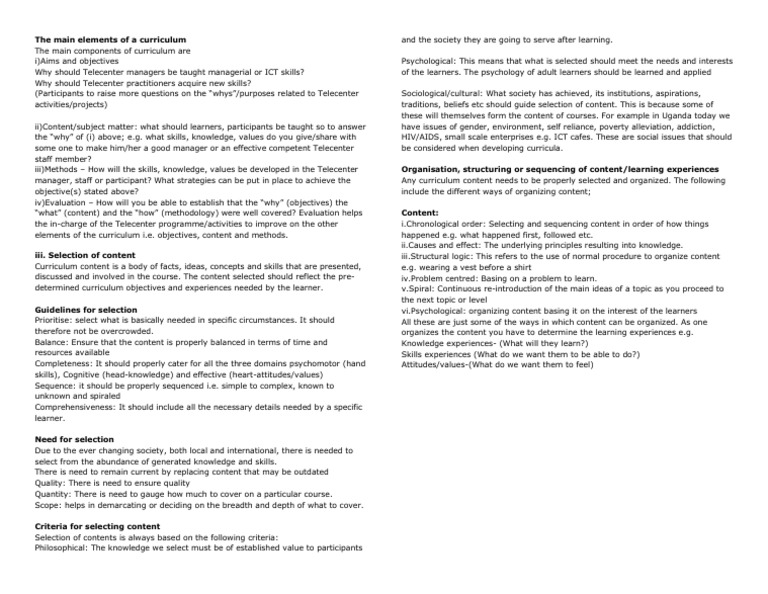 The Main Elements of a Curriculum | Curriculum | Educational Technology