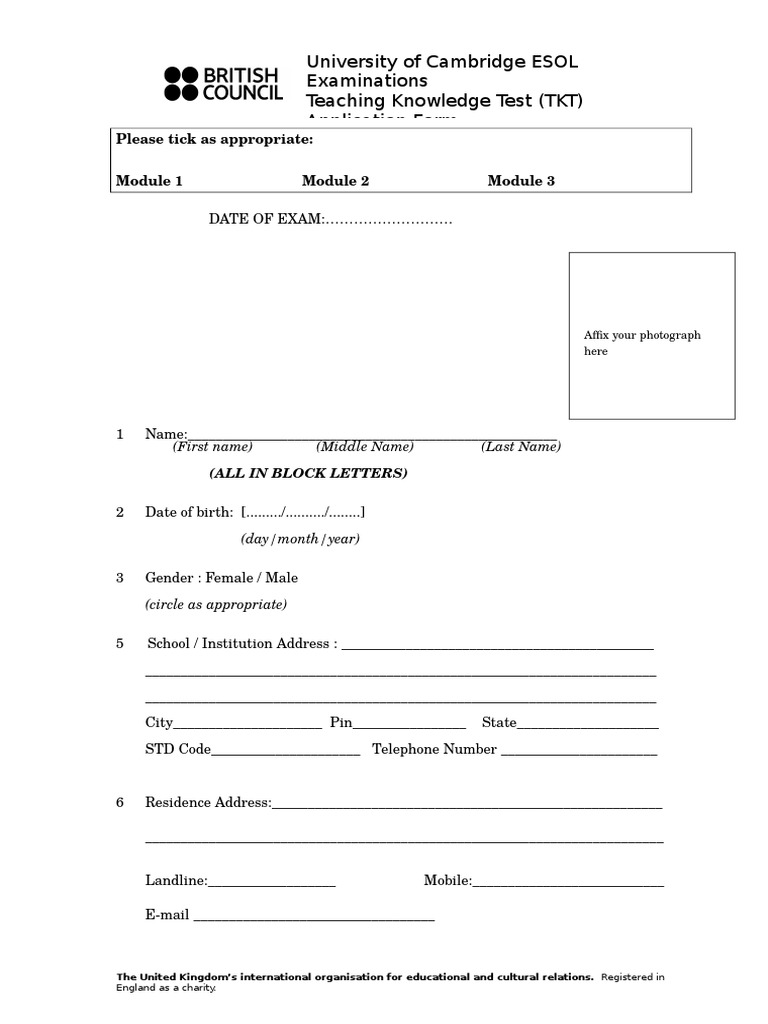 TKT - Teaching Knowledge Test Application Form | PDF