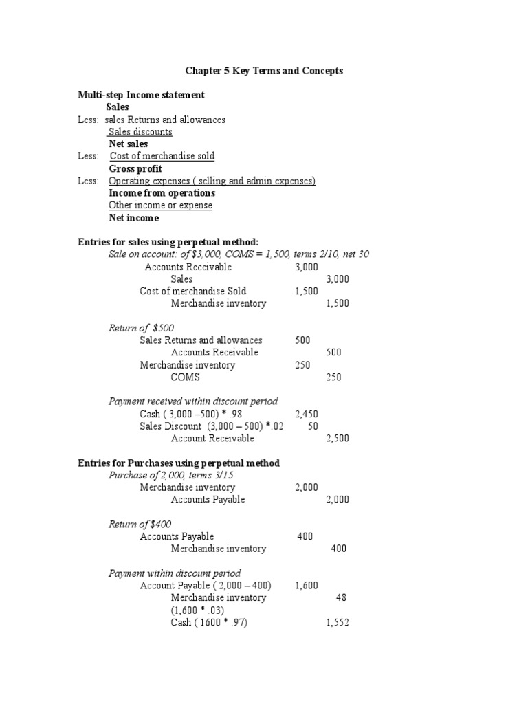 Key Terms in Multi-Step Income Statements | PDF