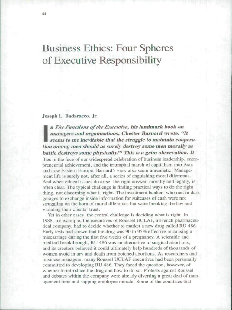 Business Ethics - Four Spheres of Executive Responsibility - Badaracco ...