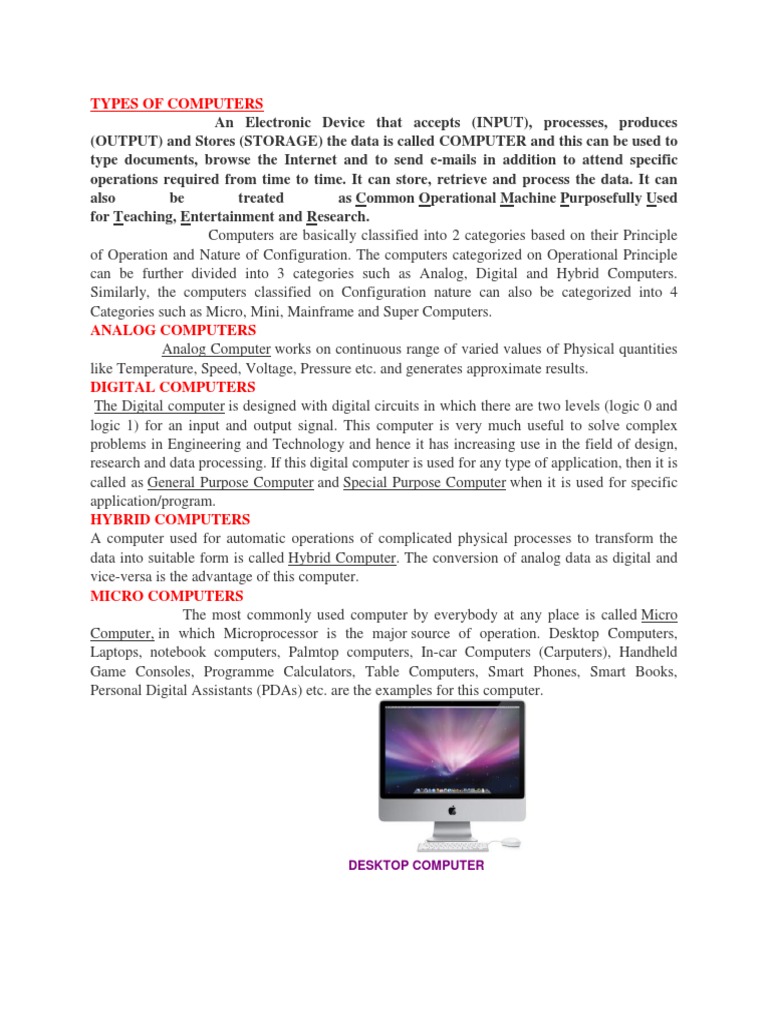 Types of Computers: Desktop Computer | PDF