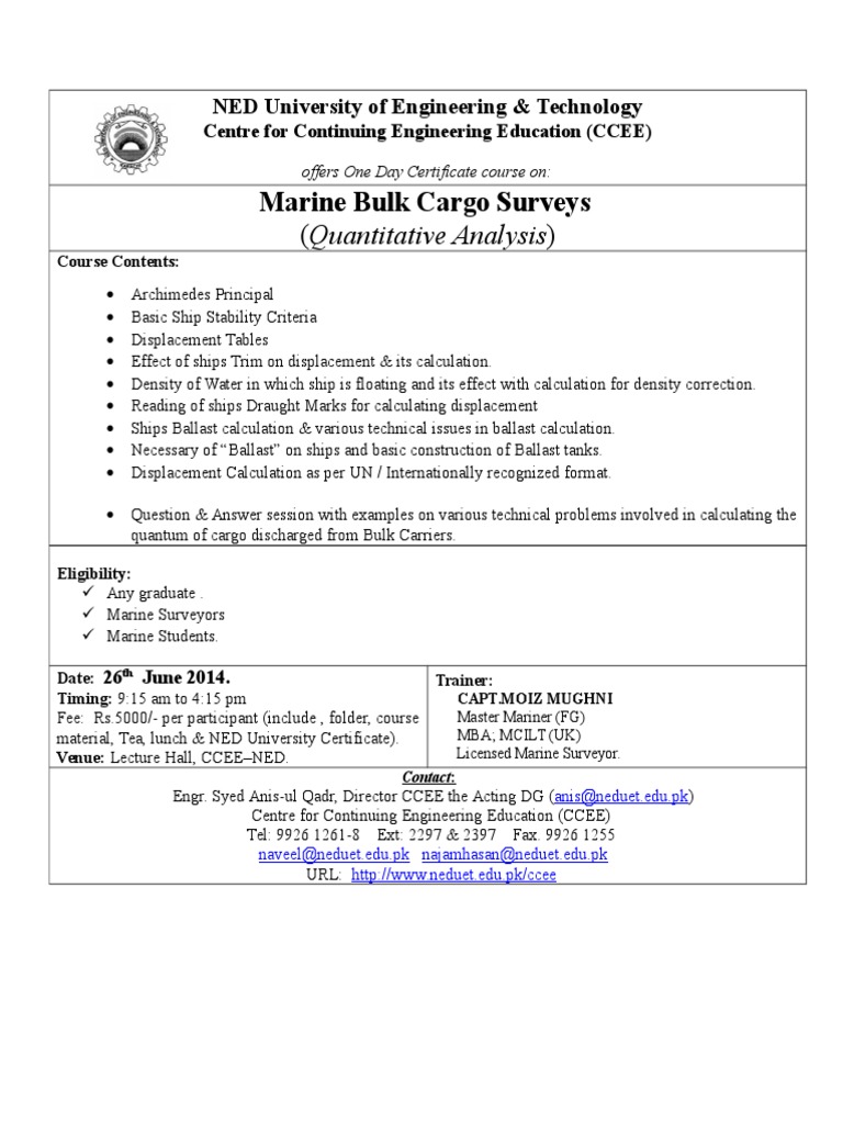 Marine Bulk Cargo Survey Course | PDF