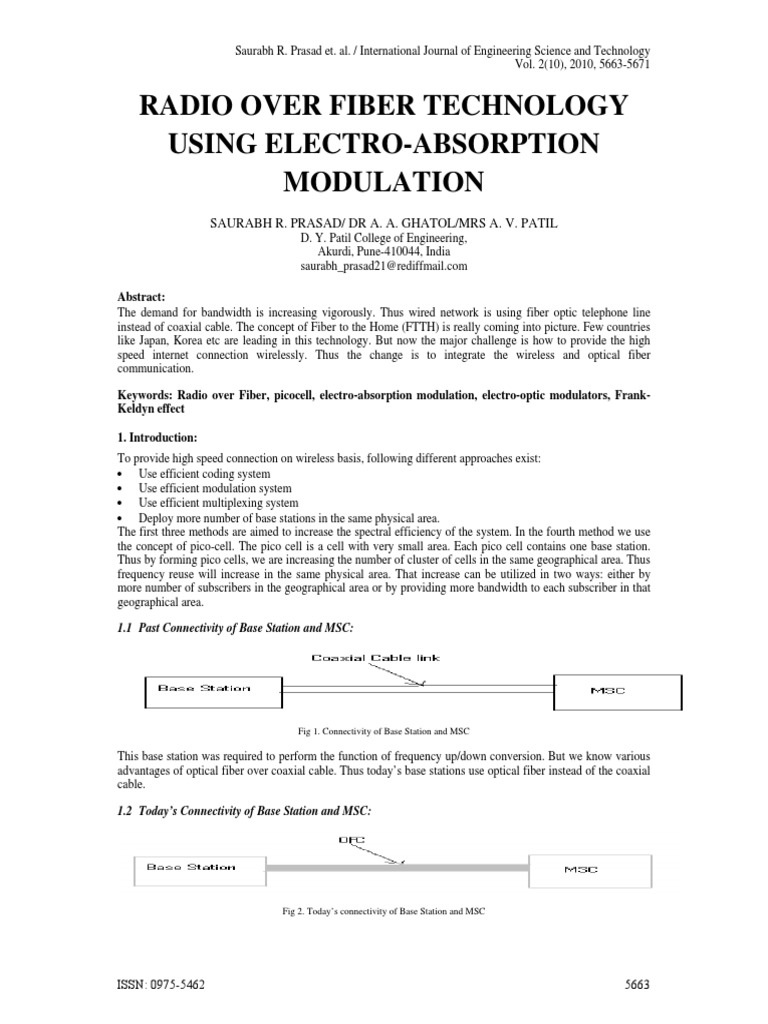 Analysis of Radio Over Fiber Technology Using Electro-Absorption Modulation for Improving ...
