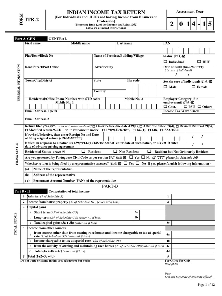 ITR-2 Form for Individuals and HUFs | PDF