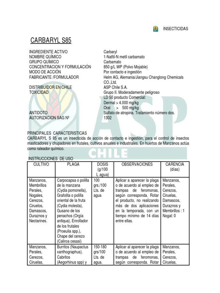 Carbaryl S85: Hoja Técnica de un Insecticida de Contacto e Ingestión ...