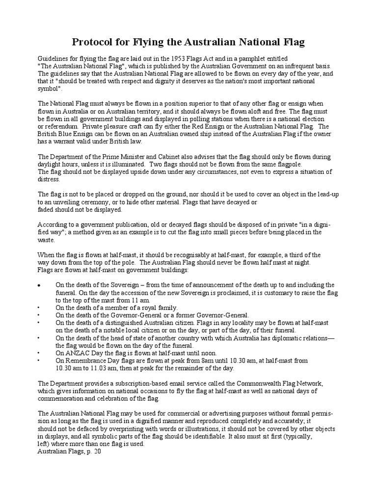 Flying The Australian Flag Protocol | PDF | National Symbols | Flag
