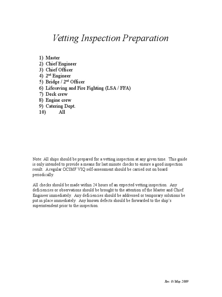 Vetting Inspection Preparation | PDF | Teaching Methods & Materials ...