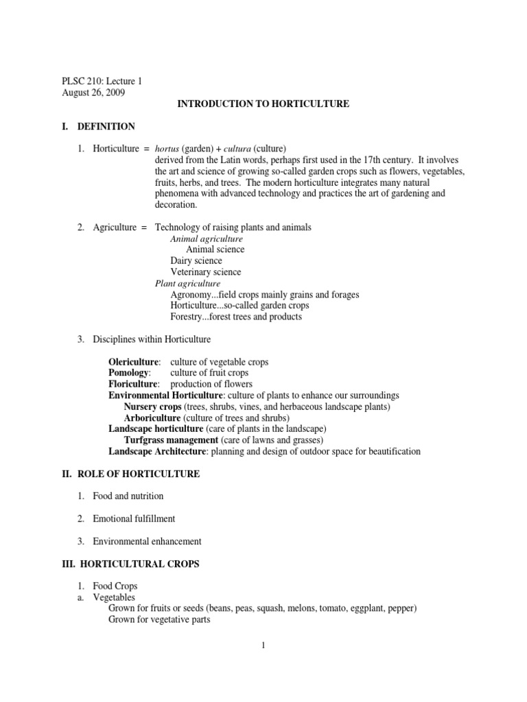 Introduction To Horticulture-Handout | PDF | Horticulture | Vegetables