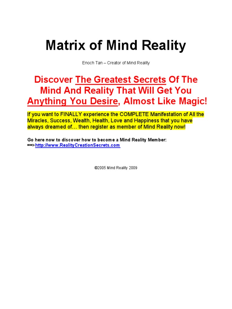 Matrix of Mind Reality | Download Free PDF | Mind | Thought