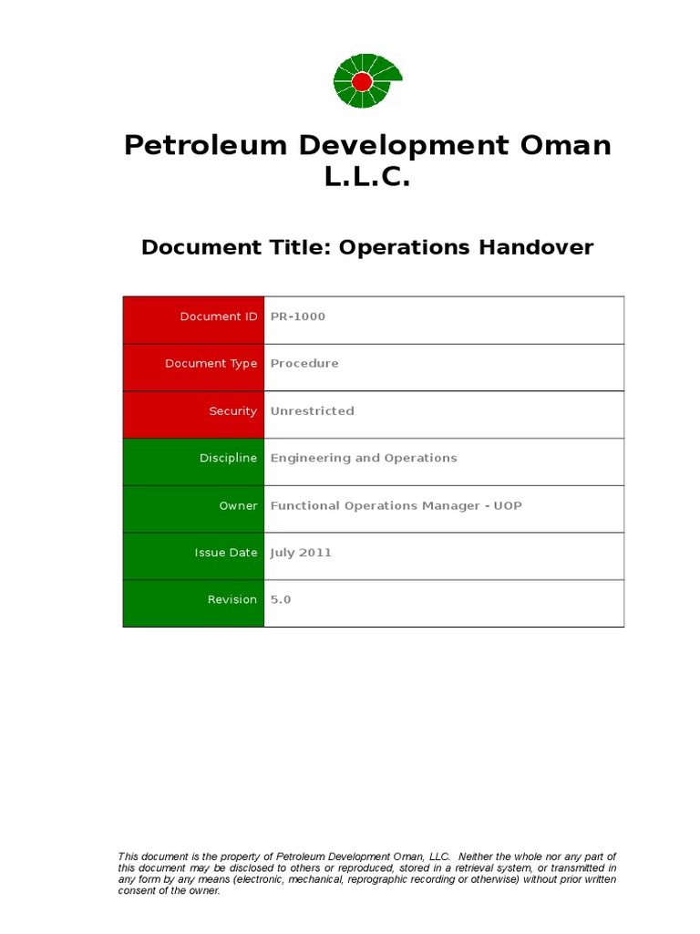 Operations Handover Procedure | PDF | Companies | Economy Related ...