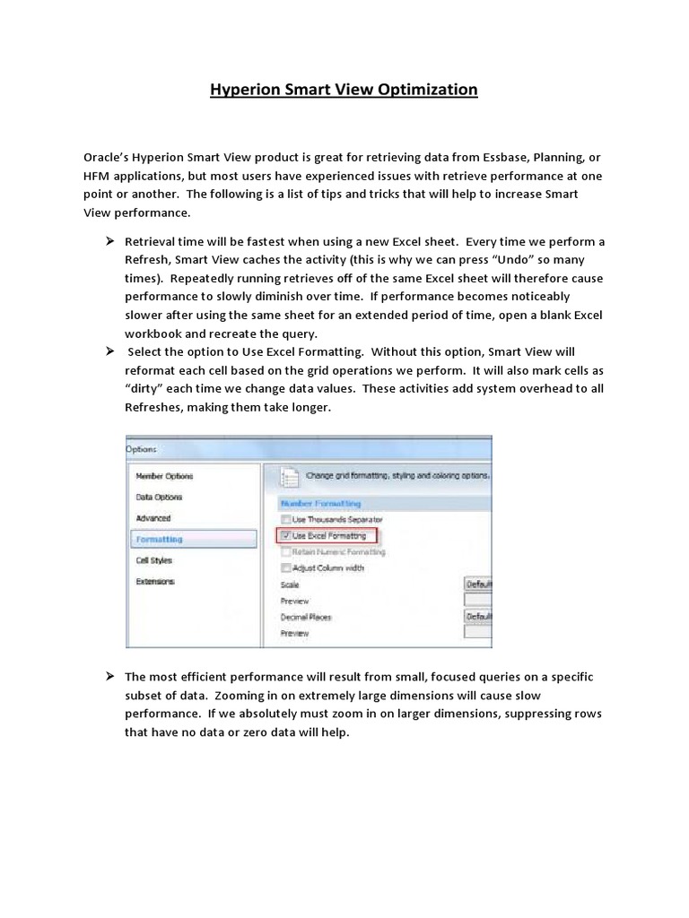 Hyperion Smart View Optimization Pdf Microsoft Excel Spreadsheet