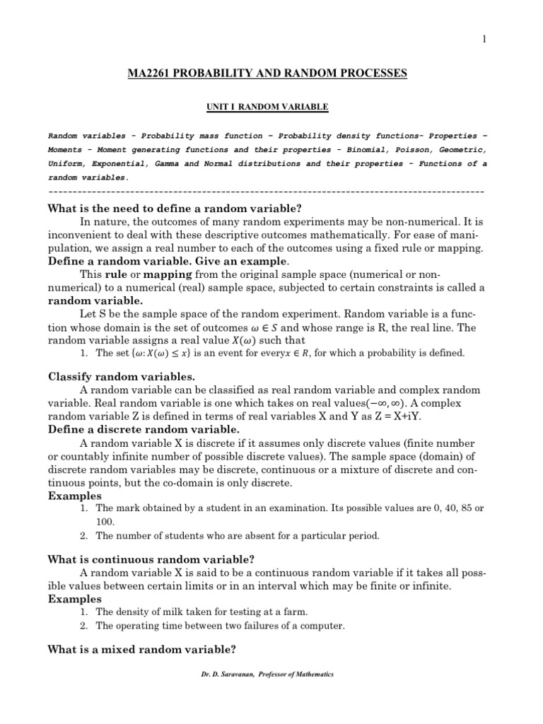 Probability and Random Variables | Download Free PDF | Probability ...