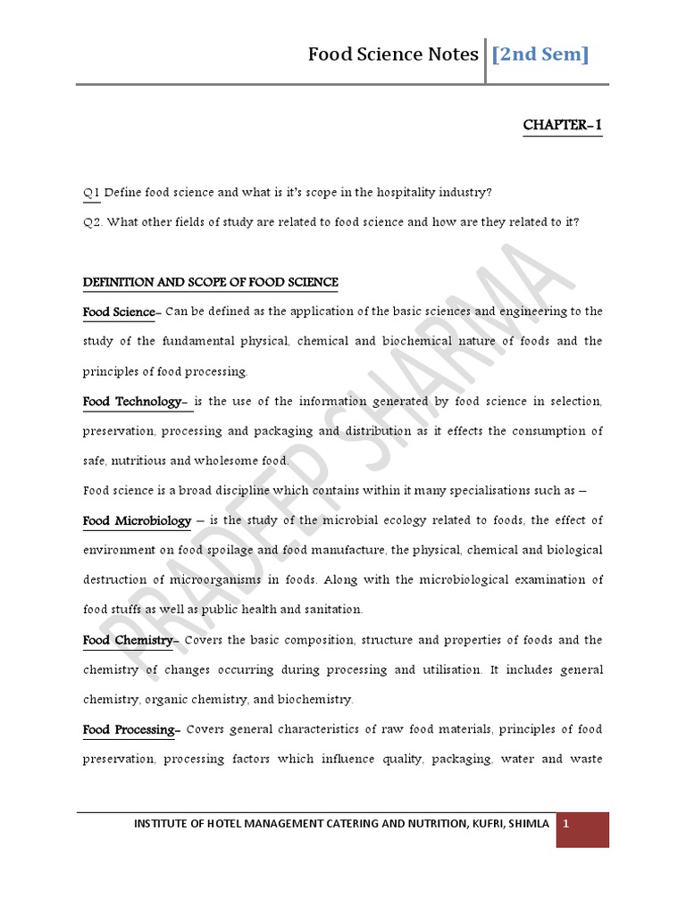 2nd Sem Food Science Notes | PDF | Fat | Vegetable Oil