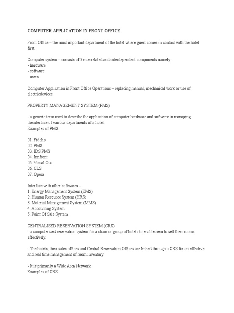 Computer Application in Front Office | PDF | Computer Hardware ...