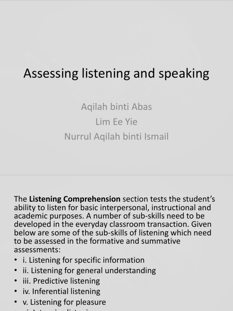 Assessing Listening and Speaking | PDF | Test (Assessment ...