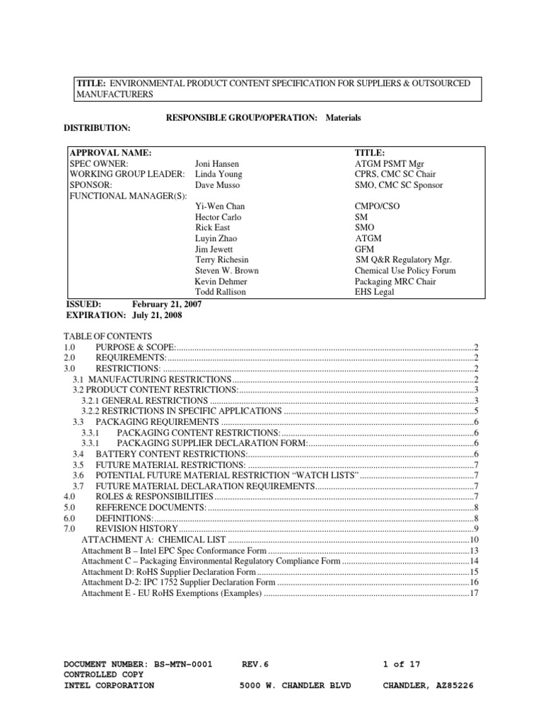 Environmental Product Content Specification Rev 2007 | PDF | Solder ...