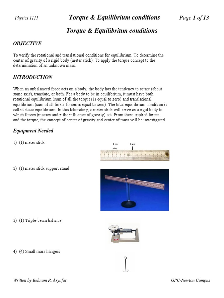 Torque & Equilibrium Conditions | PDF | Torque | Center Of Mass