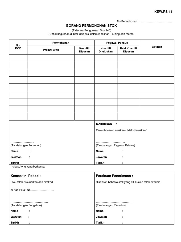 Borang Mohon Stok Stor-Kew Ps11 | PDF