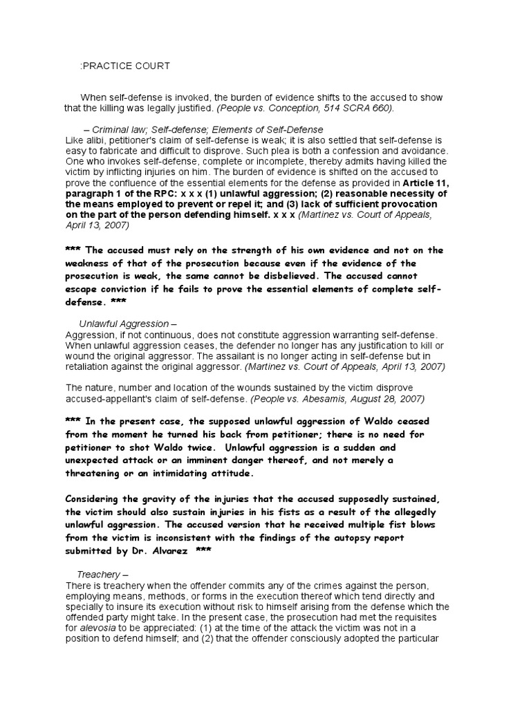 Criminal Law Self-Defense Elements of Self-Defense | Download Free PDF ...