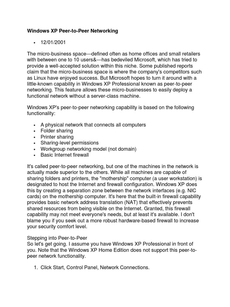 Windows XP Peer Network Setup | PDF | Microsoft Windows | Windows Xp
