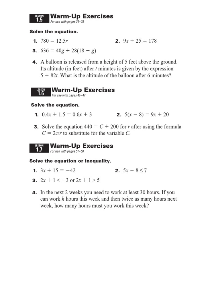 Chapter1 Warmups | PDF