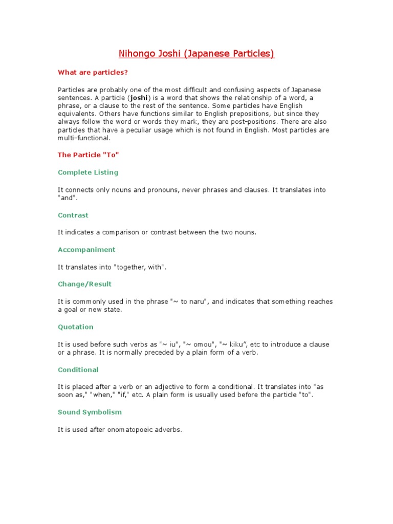 Nihongo Joshi (Japanese Particles) | PDF | Japanese Language | Phrase