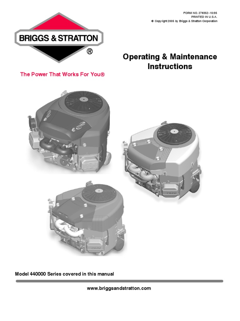 Briggs & Stratton Model 440000 Operating and Maintenance Instructions ...