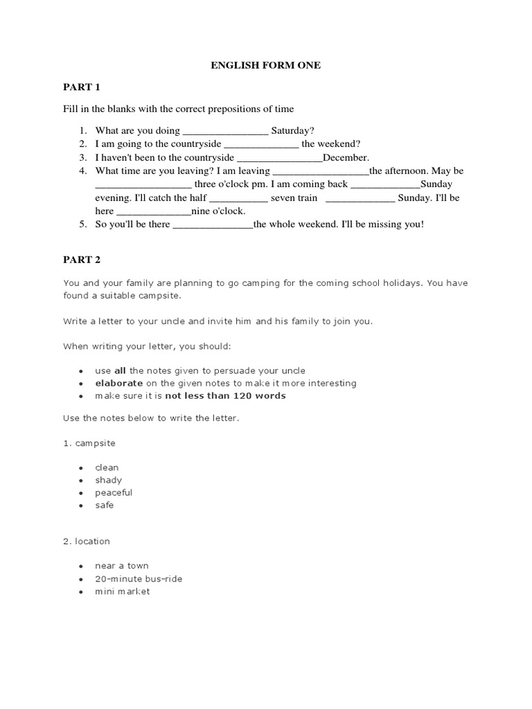 English Form One: Elaborate On The Given Notes To Make It More ...