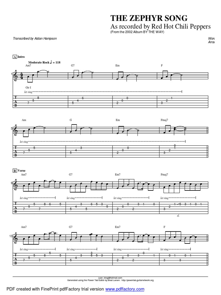 Red Hot Chili Peppers-The Zephy | PDF | Rock Music | Popular Music