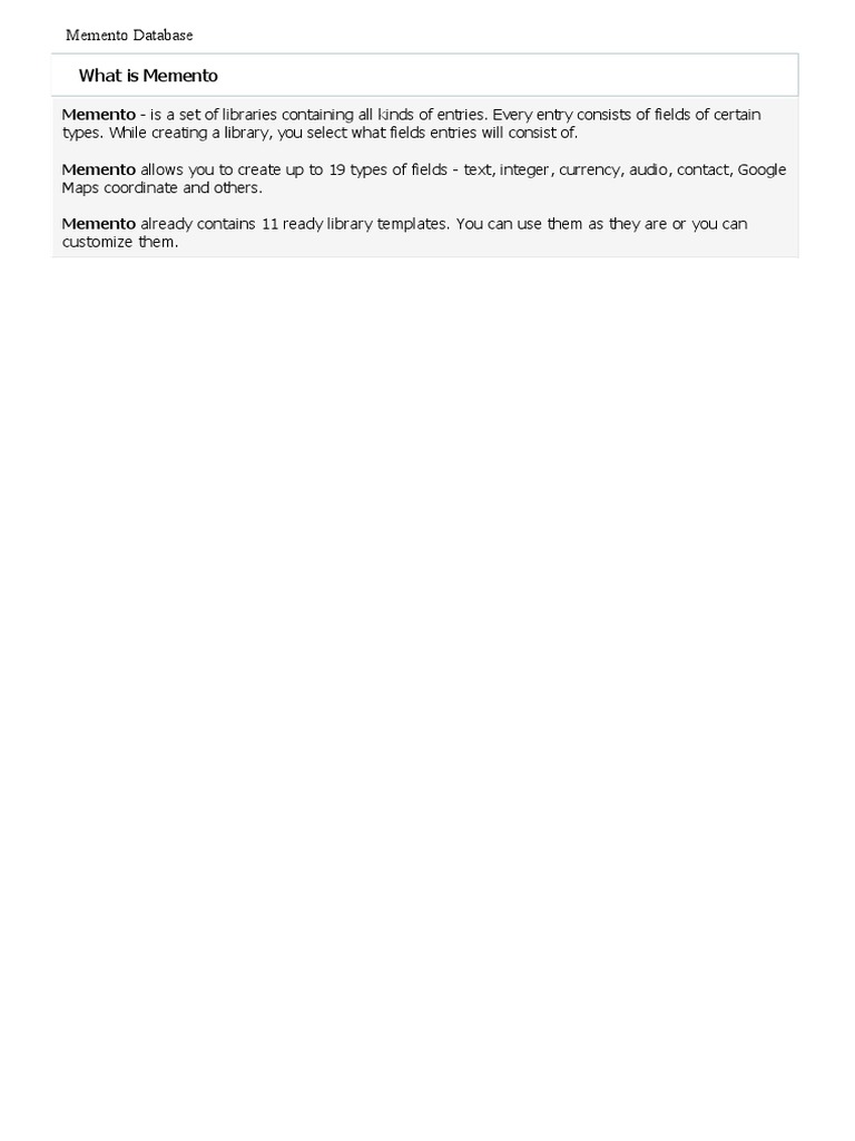 Memento Database Overview and Features | PDF | Comma Separated Values ...