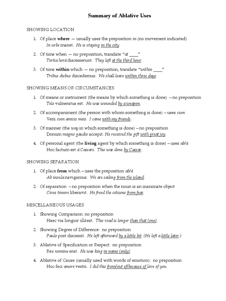 Summary of Ablative Uses | PDF