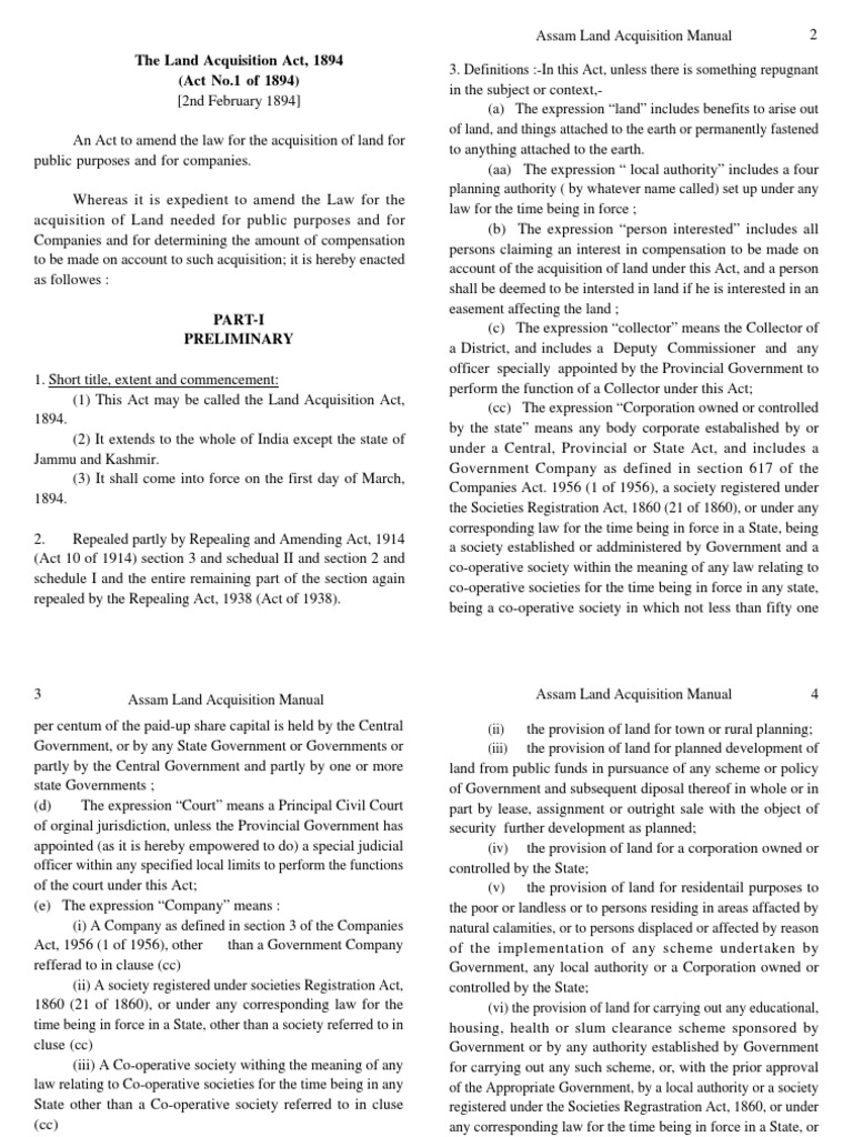 Land Acquisition Act 1894 Overview | PDF | Apportionment | Legal Personality