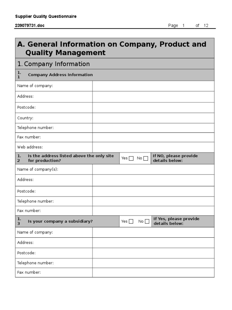 Supplier Quality Assessment Form | PDF | Business