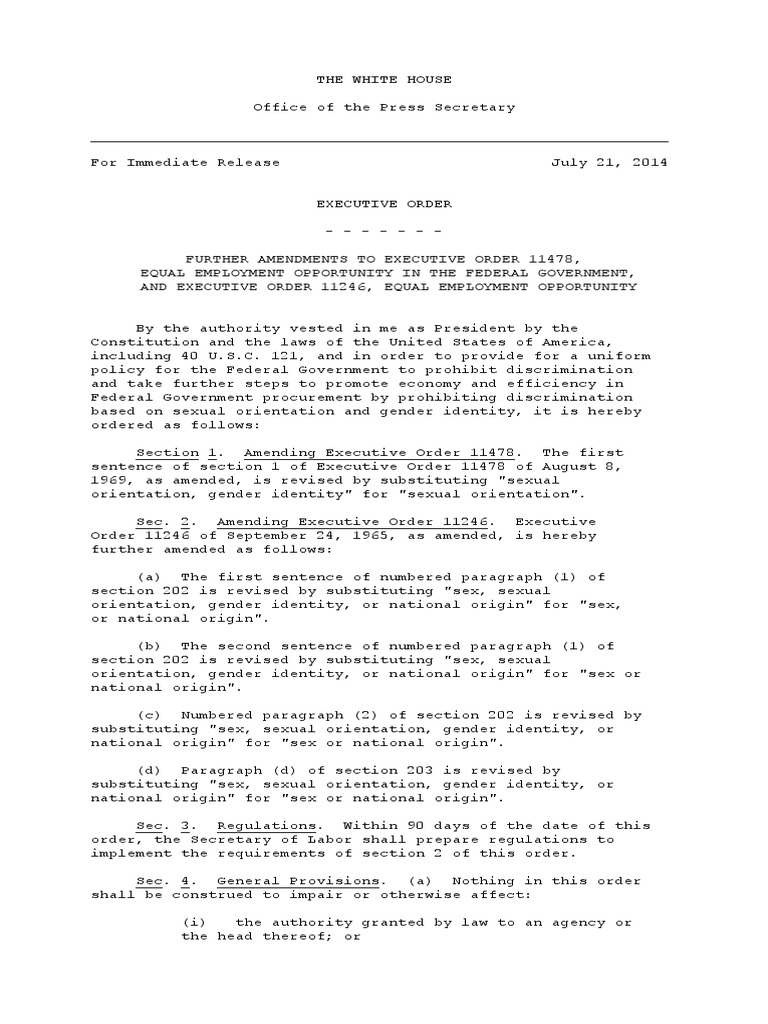 Obama's LGBT Executive Order | PDF | Lgbt Rights In The United States ...