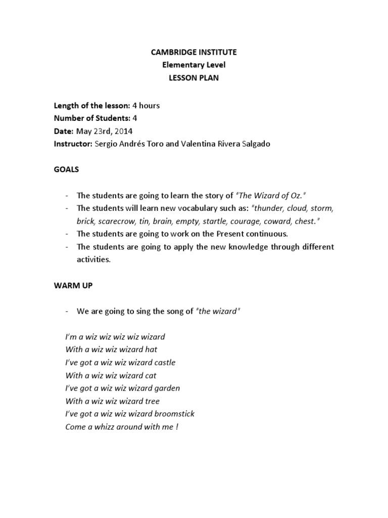 Wizard of Oz Lesson Plan | PDF | General Fiction