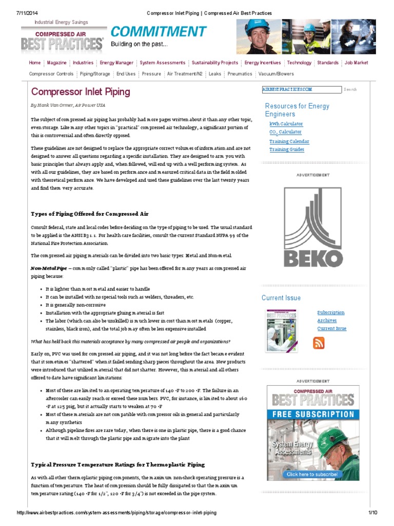 Compressor Inlet Piping - Compressed Air Best Practices | PDF ...