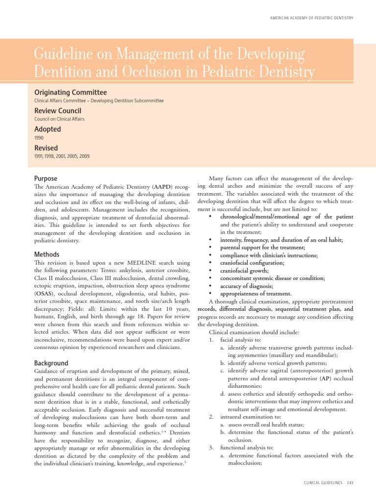 AAPD Guideline On Management of The Developing Dentition and Occlusion ...