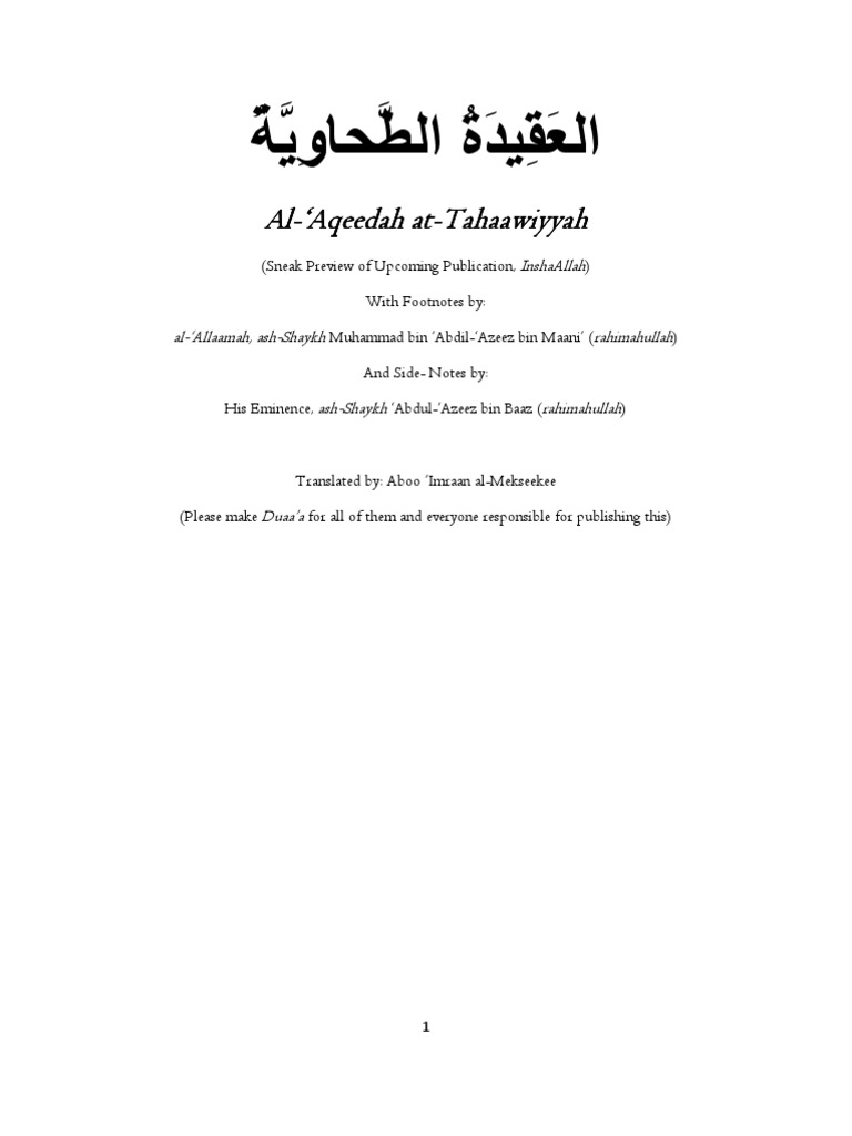 Tahaawiyyah Creed Footnotes and Insights | PDF | Imam | Religious Faiths
