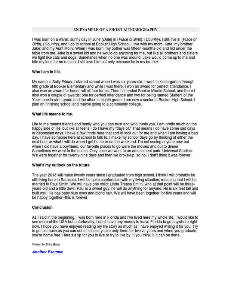 Autobiography Example For Students
