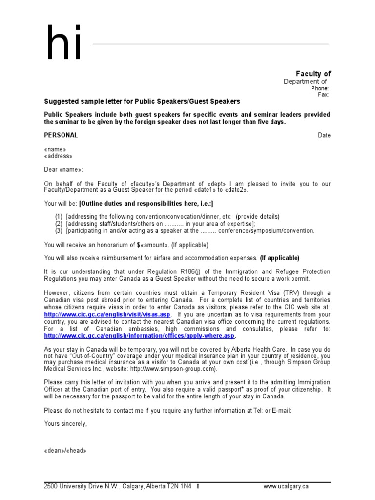 Sample Letter Guest Speaker | PDF | Travel Visa | Government Information